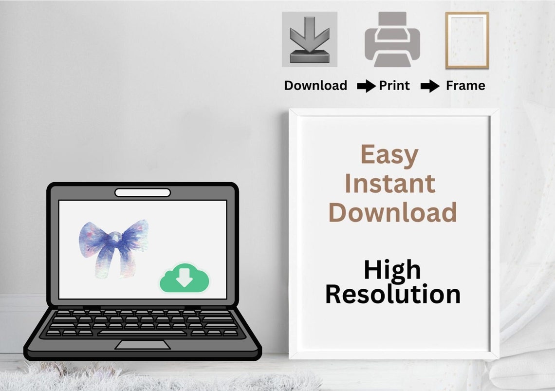 Blue Bow Print Set of 2 Preppy Aesthetic Wall Art Print Watercolor Bows ...