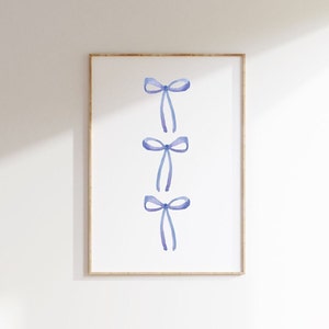 Blue Bow Print Set of 2 Preppy Aesthetic Wall Art Print Watercolor Bows ...