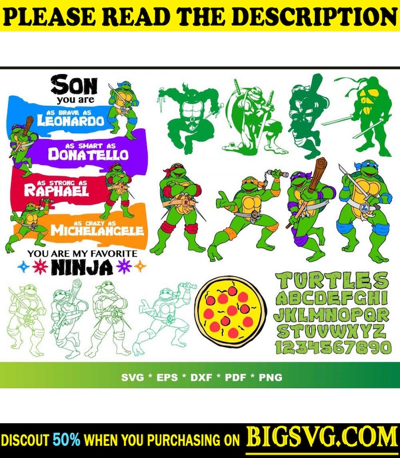 1000 Files Ninja Turtles Clip Arts Bundle Alphabet, Ninja Turtles Svg ...