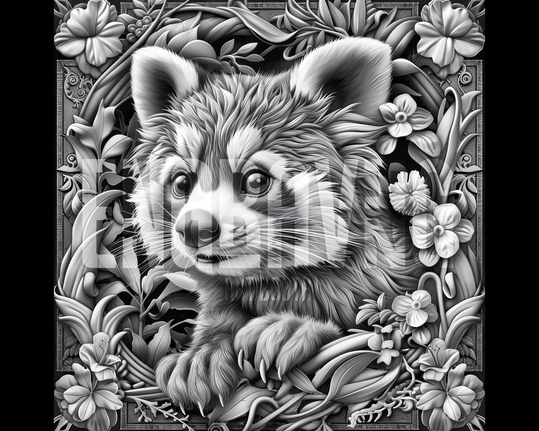 Red Panda Laser Burn 3D Illusion PNG, Cute Baby Animal Engraving File ...