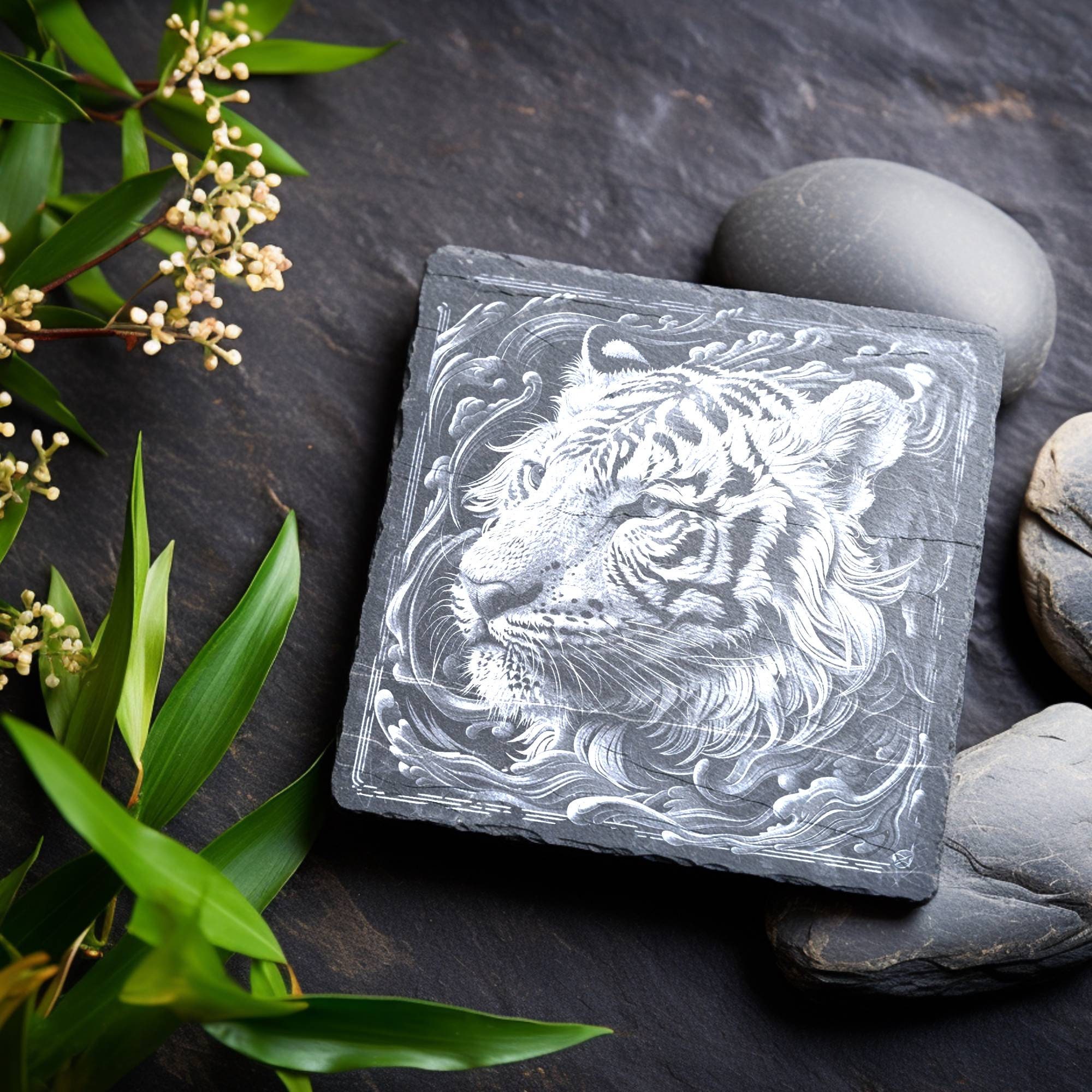 Tiger 3D Illusion PNG Laser File, Abstract Tiger PNG, Slate Coaster ...