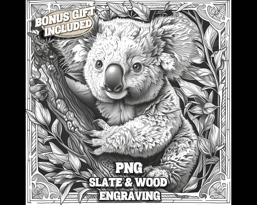 Koala Engraving PNG, Cute Koala Bear on a Tree Laser Burn File, Slate ...