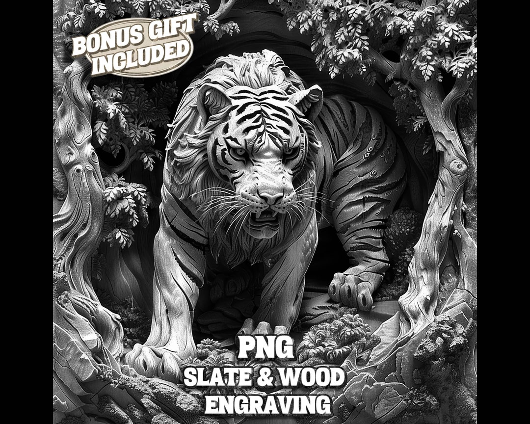 Tiger 3D Illusion PNG Laser File, Jungle Tiger Engrave PNG, Slate ...