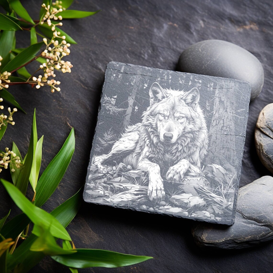 Wolf Laser Burn PNG, Anime Style Engrave File, Slate Coaster Engraved ...