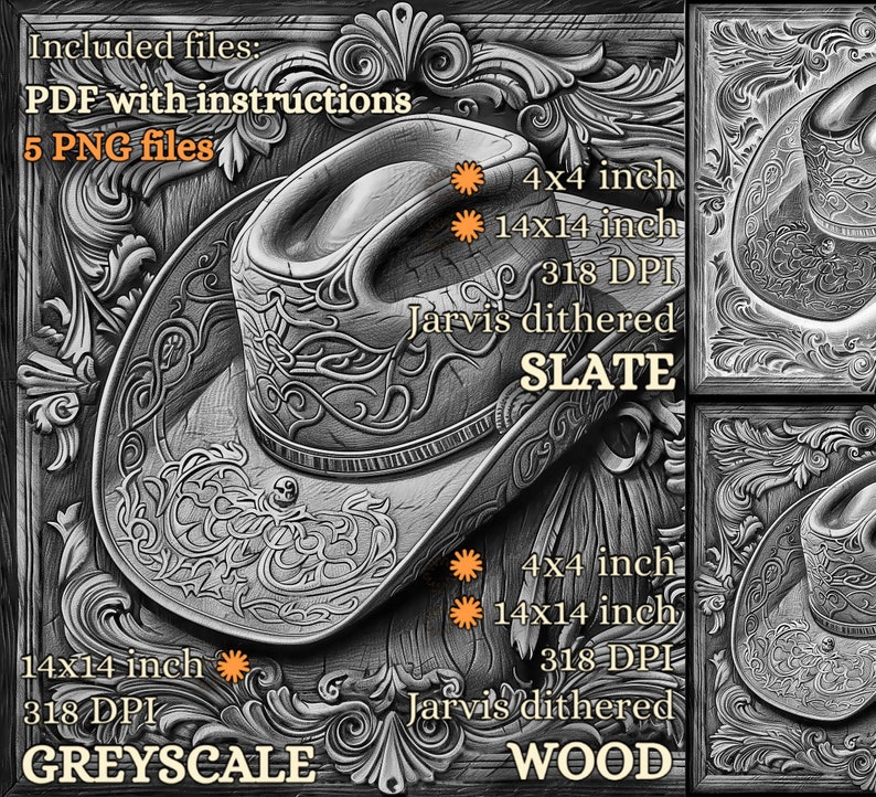Cowboy Hat Laser Burn 3D Illusion PNG, Cowgirl Hat Engraving File for ...