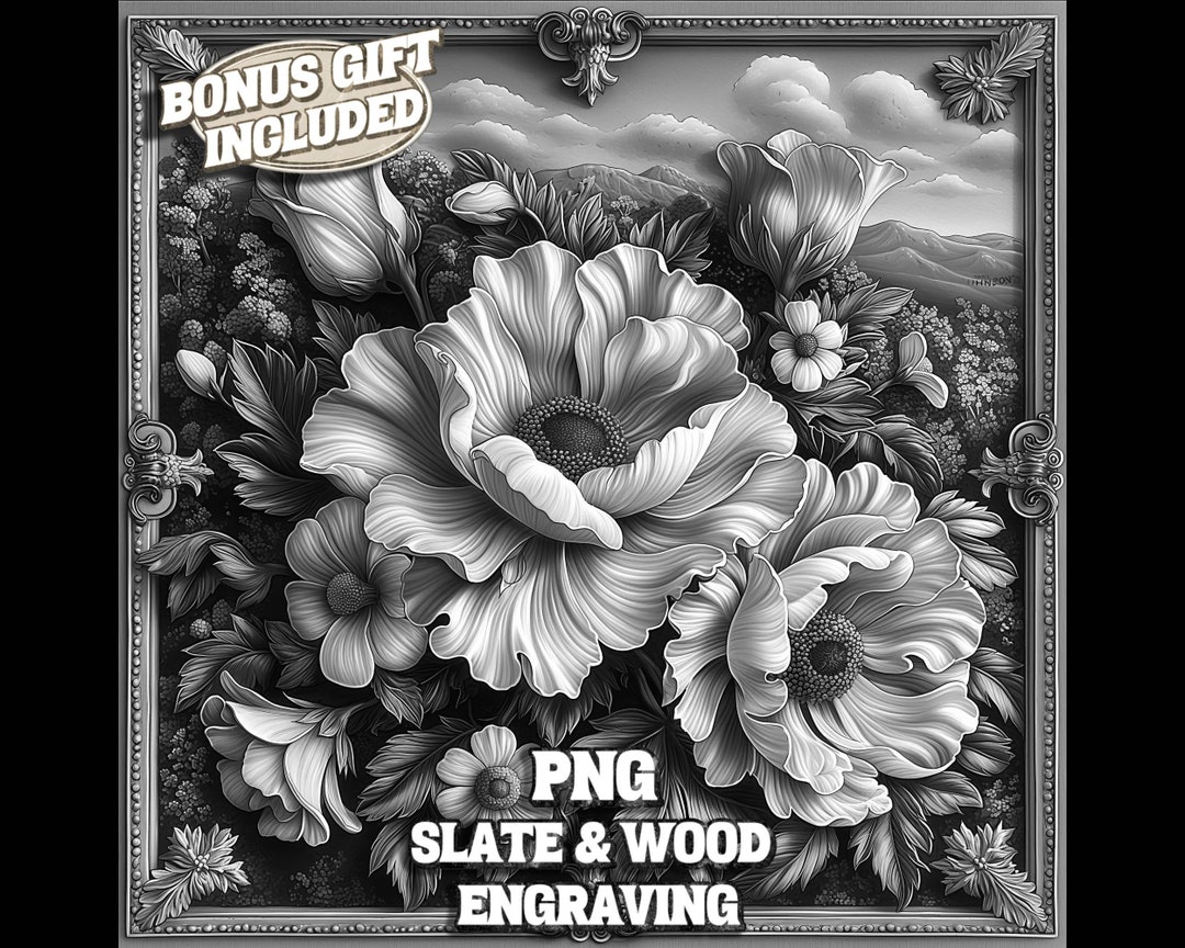 Wildflowers Laser Engraving PNG, Vintage White Flowers PNG, Antique ...