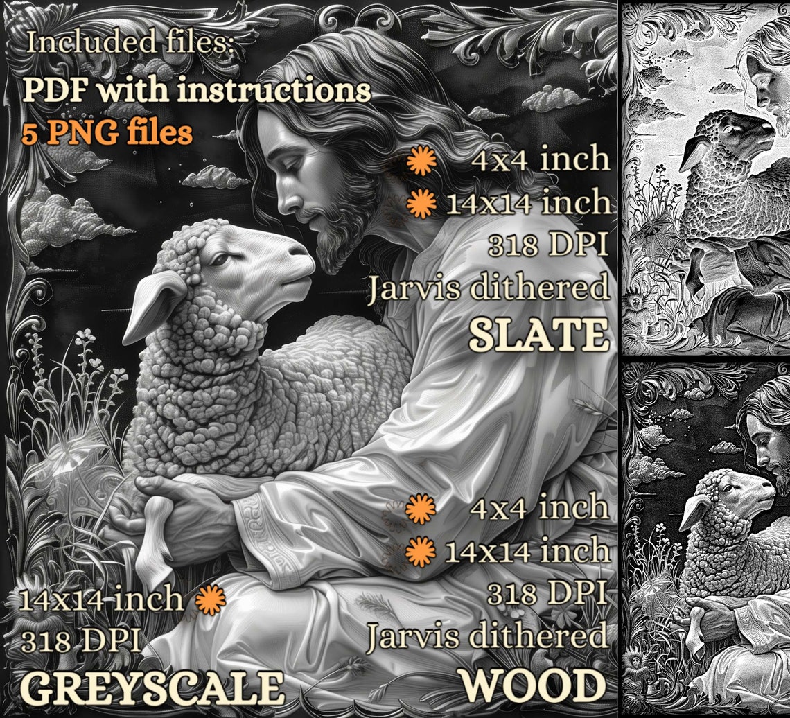 Laser Engrave PNG, Jesus and a Lamb Laser Burn File, Christian ...