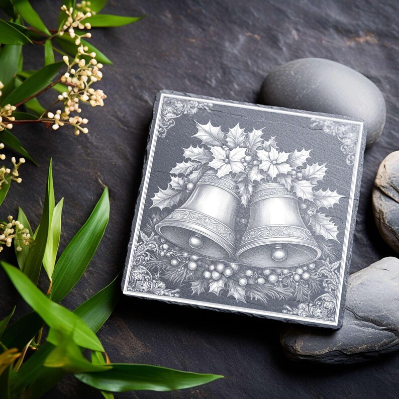 Christmas Bells Engraving PNG, Festive Holiday Laser Burn File, Winter ...