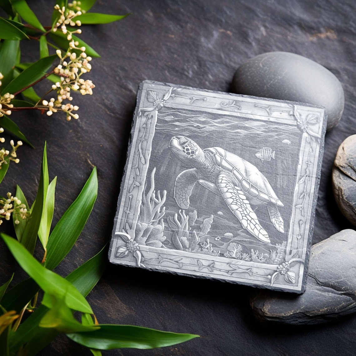 Sea Turtle 3D Illusion PNG Laser File, Engraving PNG Slate Coaster ...