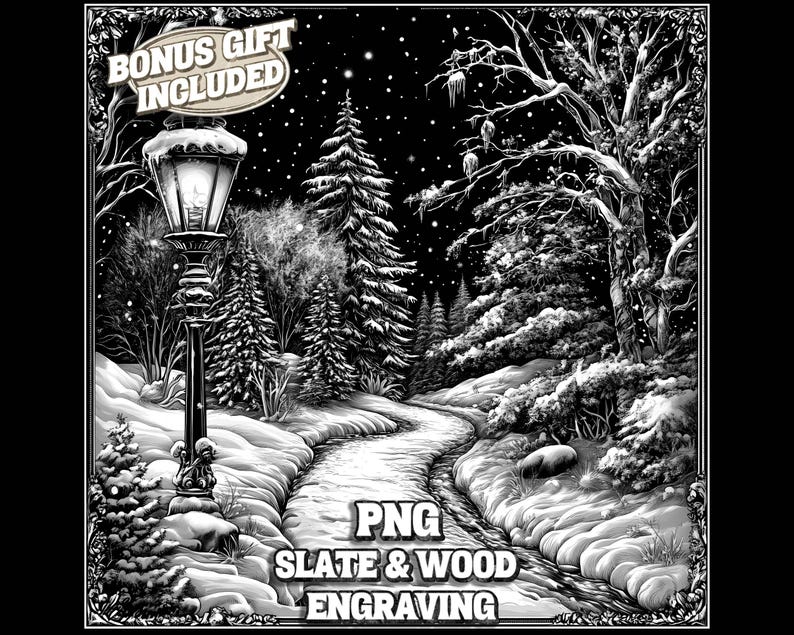 Winter Landscape Laser Burn PNG, Snowy Forest Laser Engraving File ...