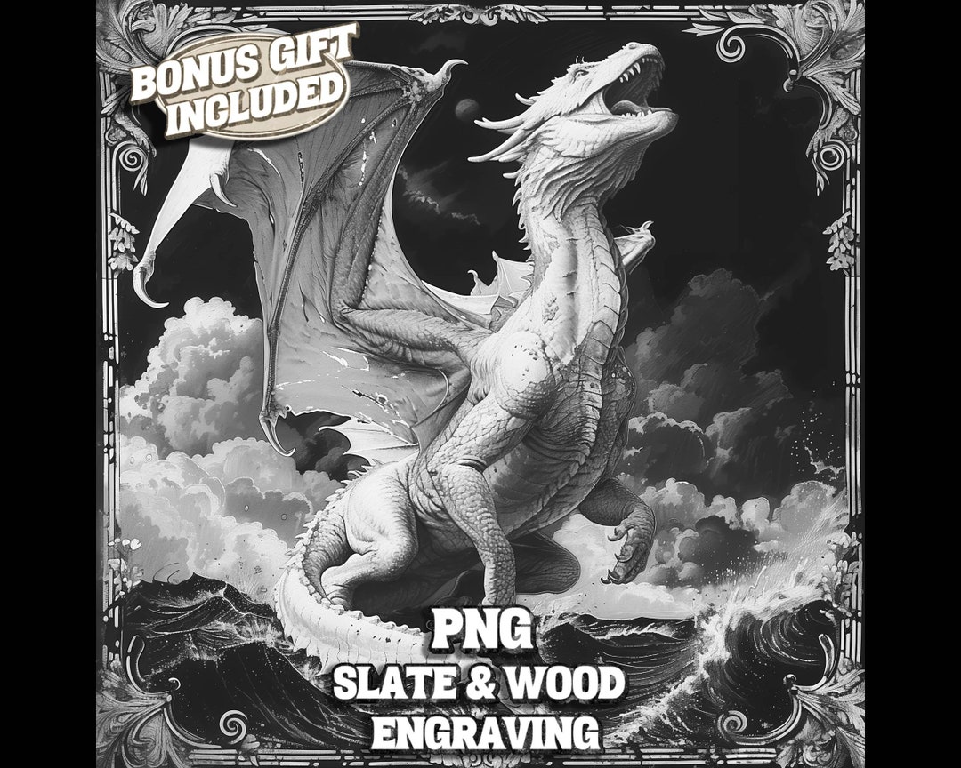 Dragon Engraving PNG, Fantasy Dragon Laser Burn File, Dragon Slate ...
