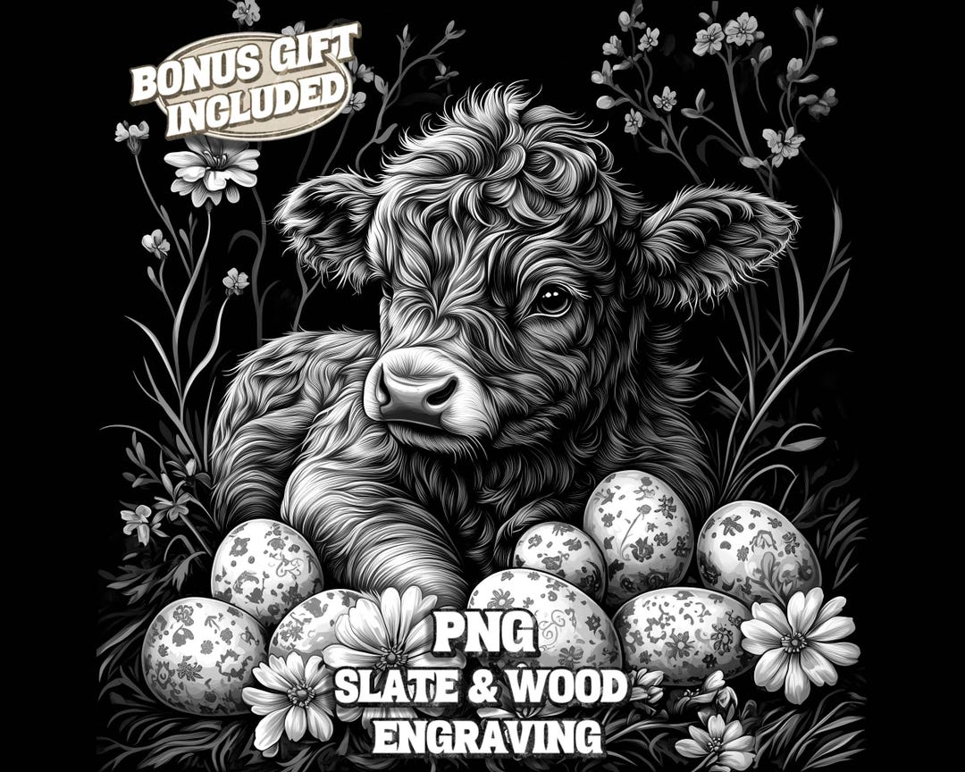 Highland Cow Engrave PNG, Easter Egg Laser Burn File, Spring Slate ...