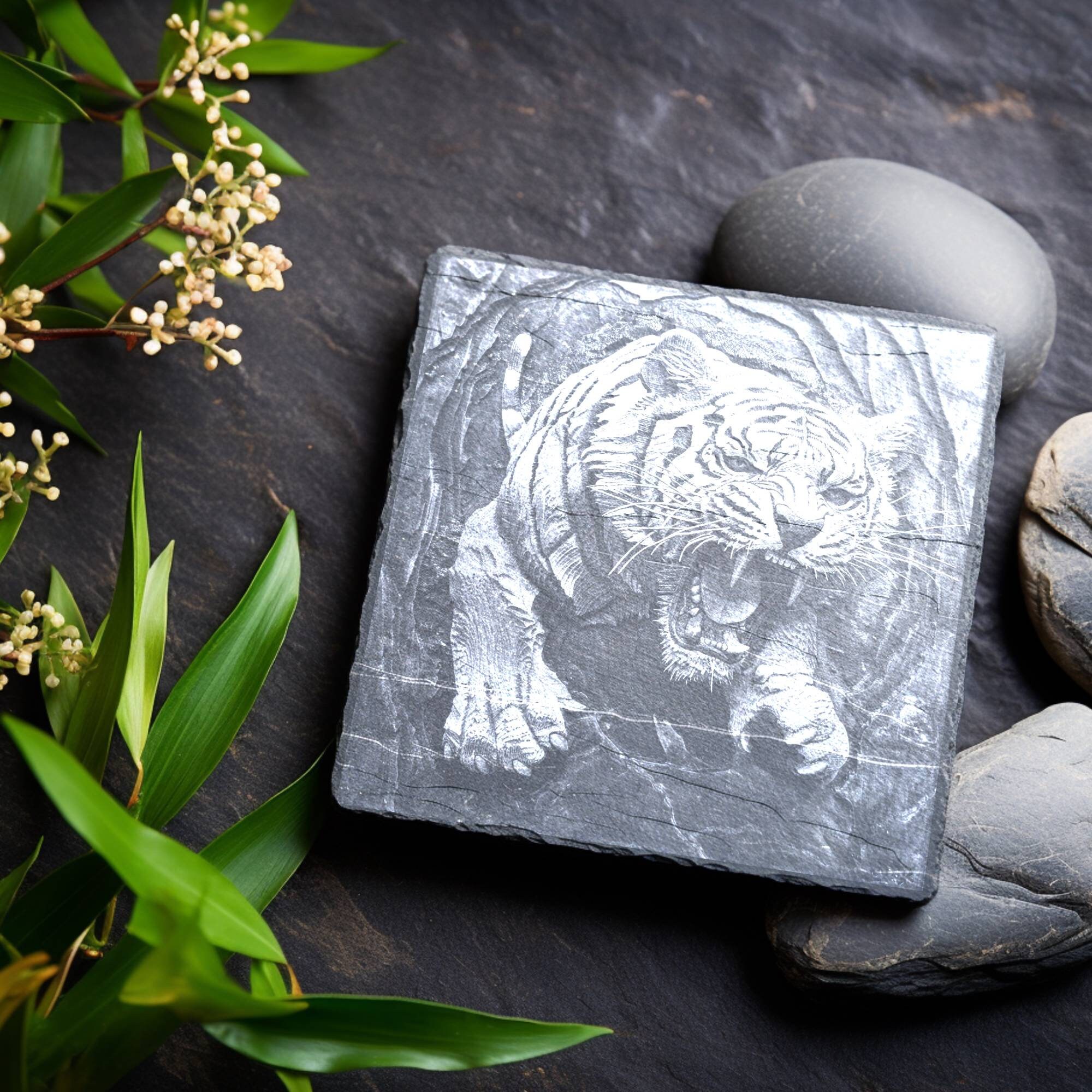 Tiger 3D Illusion PNG Laser File, Pouncing Tiger PNG, Slate Coaster ...