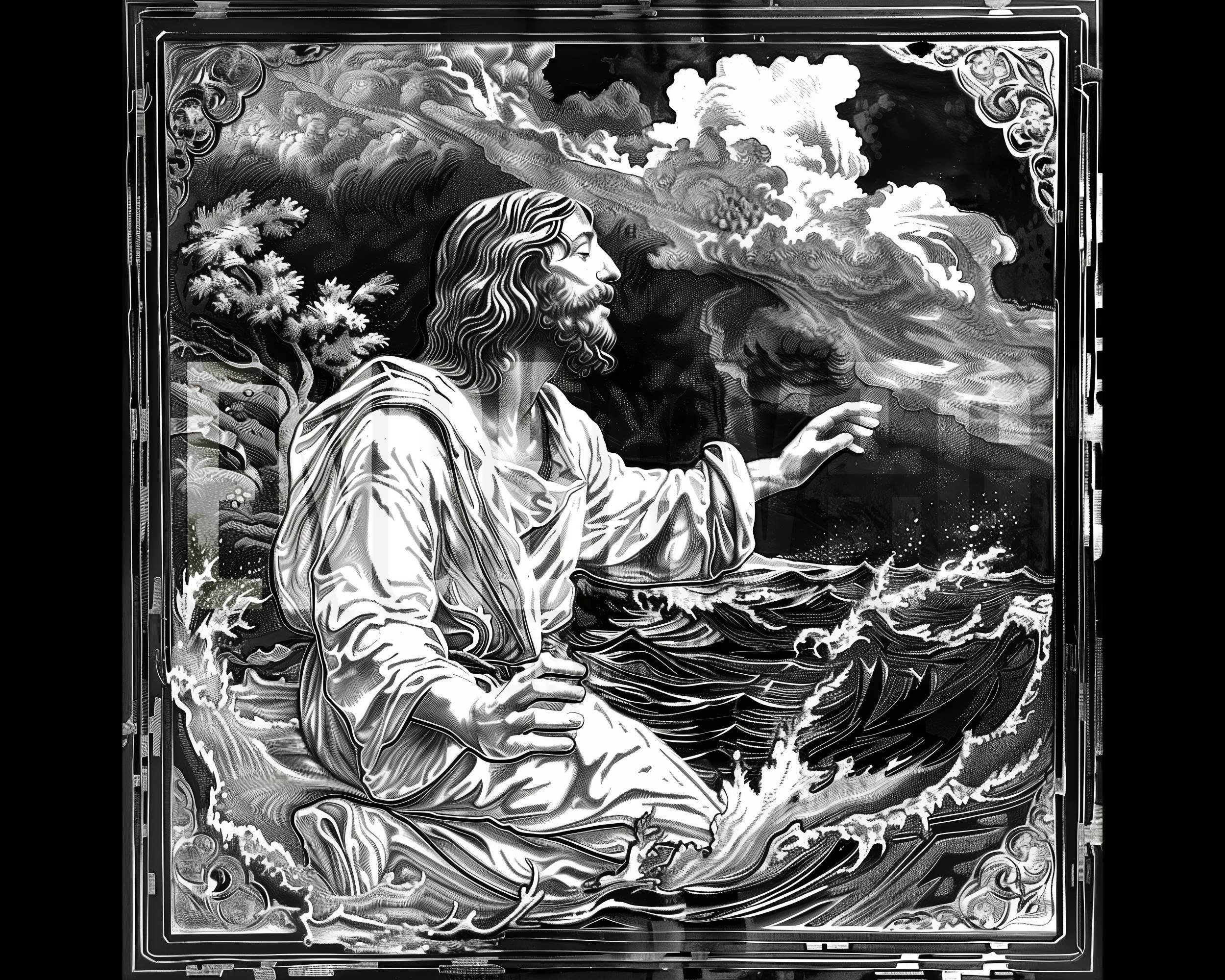 Laser Engrave PNG, Jesus Calms the Storm Laser Burn File, Christian ...