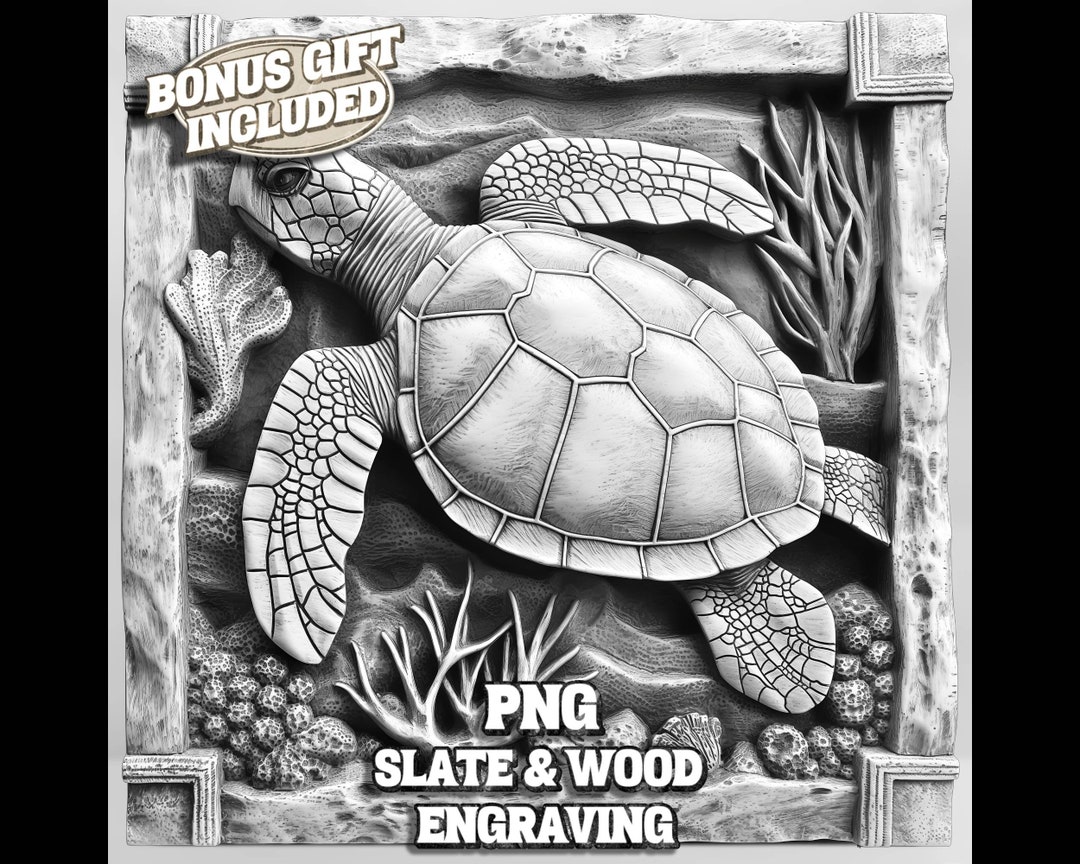 Sea Turtle 3D Illusion PNG Laser File, Engraving PNG Slate Coaster ...