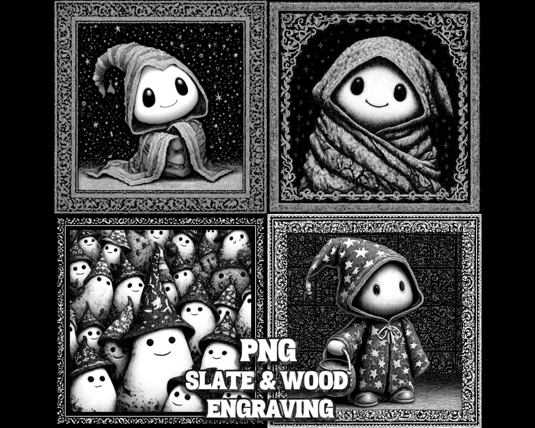 Cute Ghost Engraving Set, Laser Burn PNG File Bundle, Halloween Slate ...