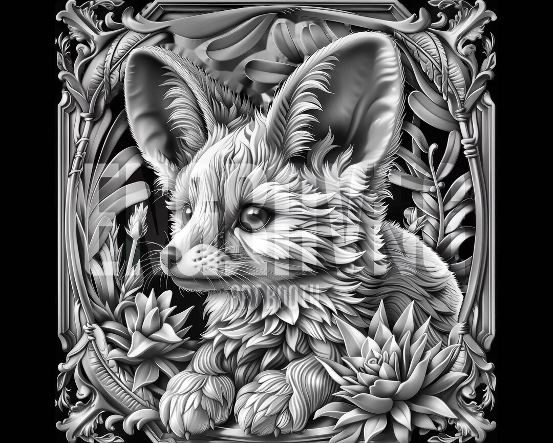 Fennec Fox Laser Burn 3D Illusion PNG, Cute Baby Animal Engraving File ...