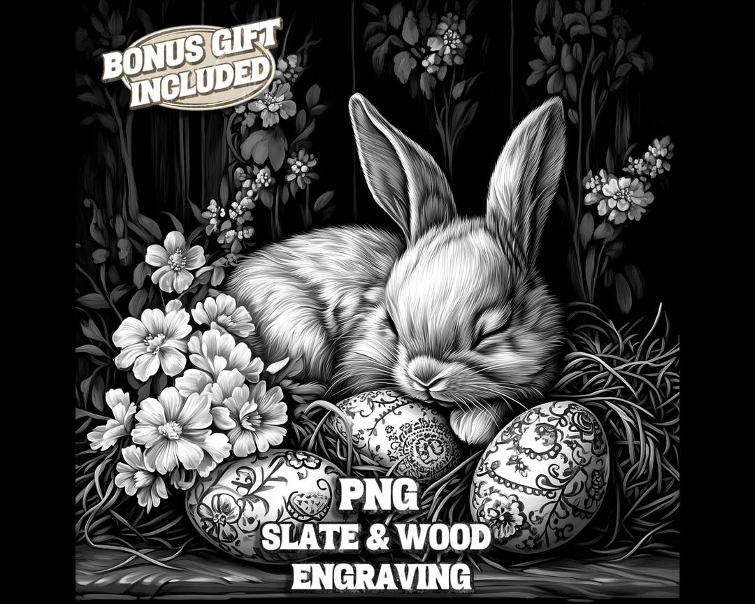 Sleeping Easter Bunny Laser Burn PNG, Easter Engrave File, Easter Slate ...