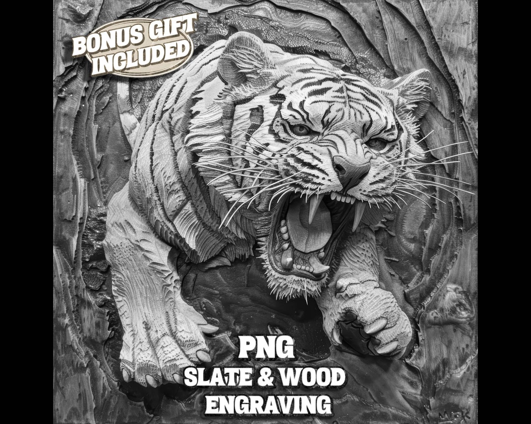 Tiger 3D Illusion PNG Laser File, Pouncing Tiger PNG, Slate Coaster ...
