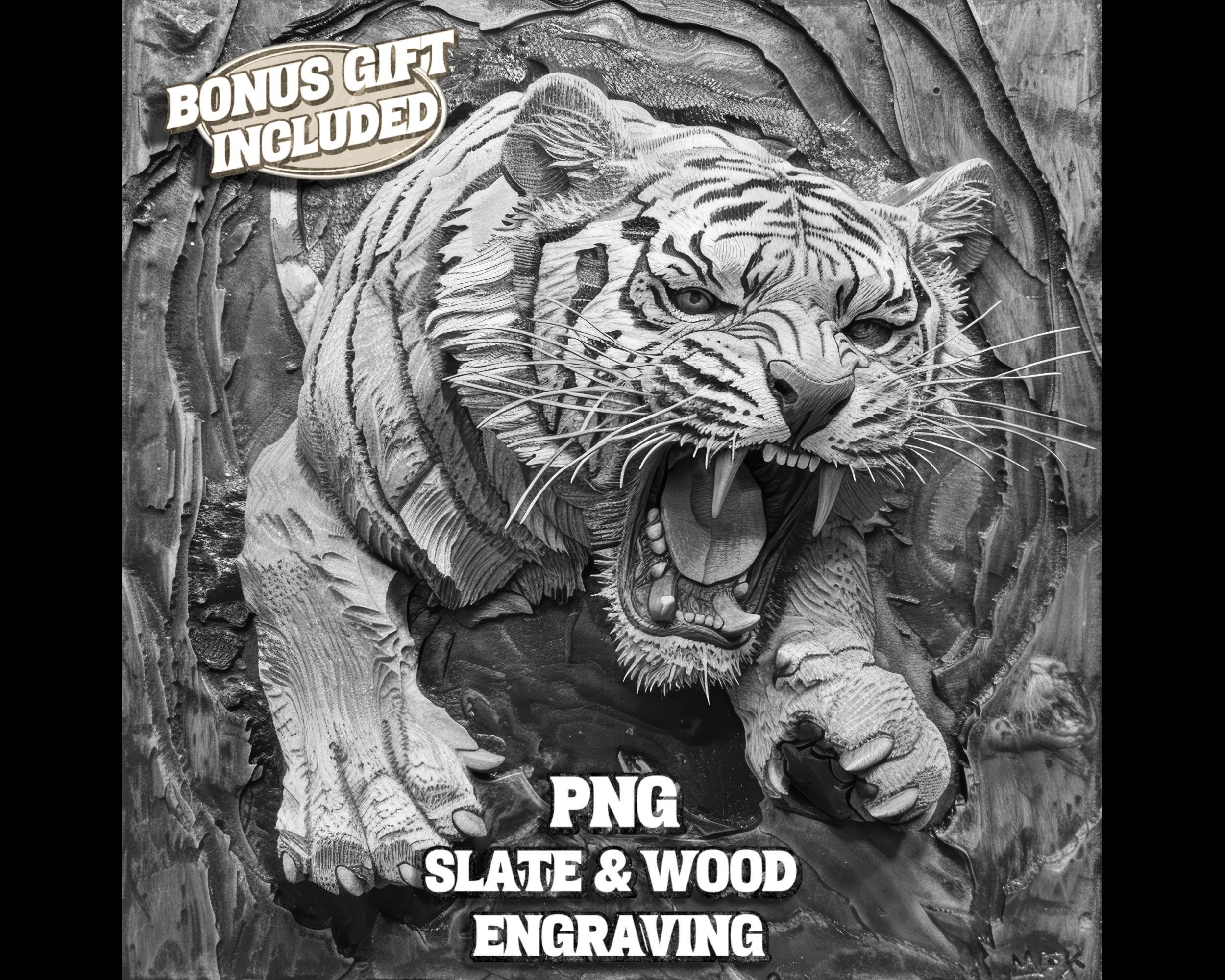 Tiger 3D Illusion PNG Laser File, Pouncing Tiger PNG, Slate Coaster ...
