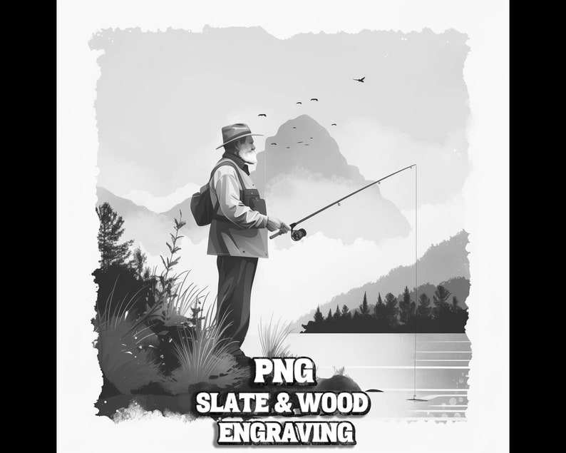 Fishing Engraving PNG, Fishing Laser Burn File, Slate Coaster Engrave ...