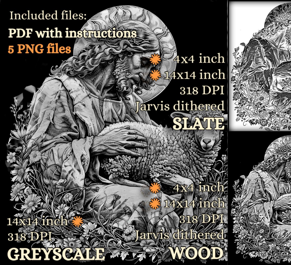 Jesus and a Lamb Engrave PNG, Christian Engraving File, Good Shepherd ...