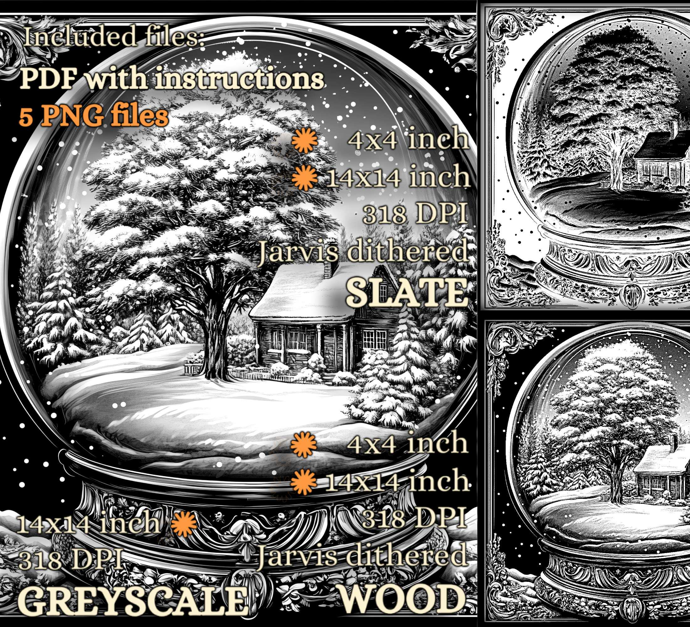 Snow Globe Laser Burn PNG, Snowy Winter Landscape Laser Engraving File ...