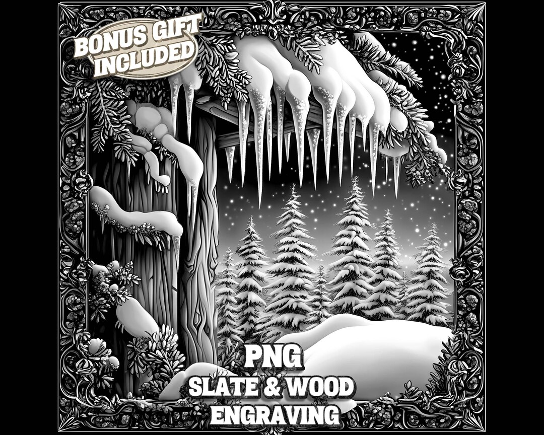 Snowy Forest 3D Illusion PNG, Winter Icicles Landscape Laser Engraving ...