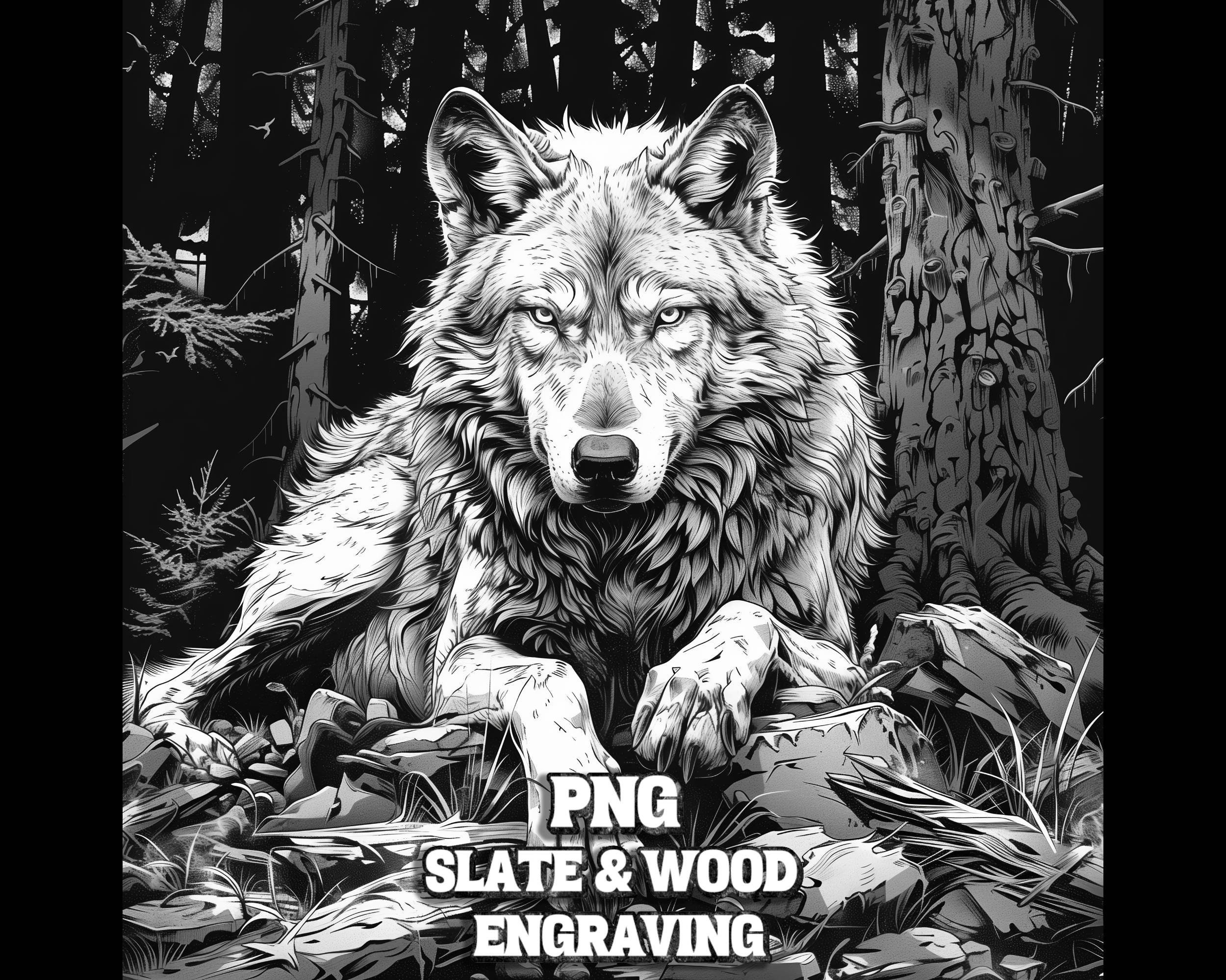 Wolf Laser Burn PNG, Anime Style Engrave File, Slate Coaster Engraved ...
