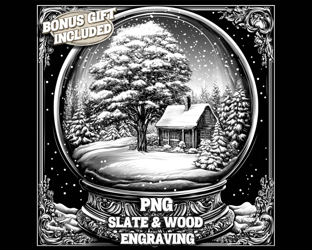 Snow Globe Laser Burn PNG, Snowy Winter Landscape Laser Engraving File ...