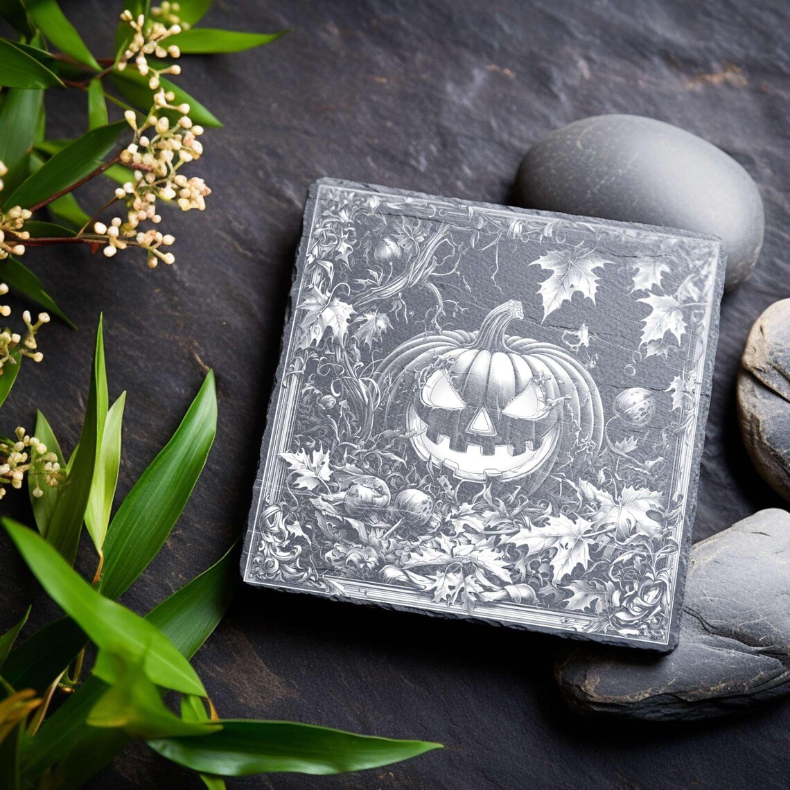 Halloween Laser Burn PNG, Spooky Laser Engraving File, Pumpkin Coaster ...
