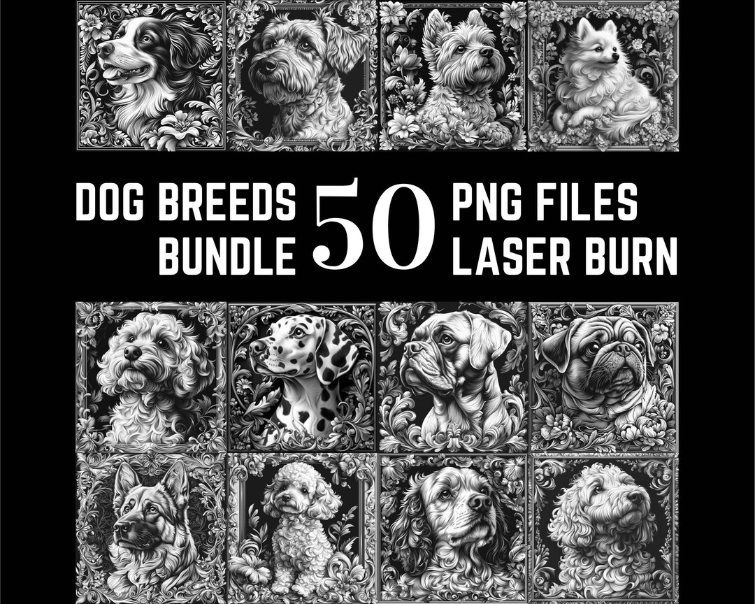 Dog Breeds Slate Coaster Engraving Bundle, Laser Engraving PNG Files ...