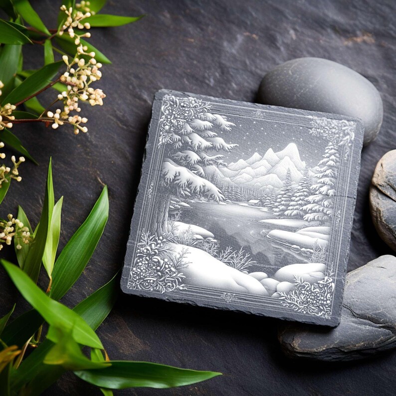 Winter Lake 3D Illusion PNG, Snowy Landscape Laser Engraving File ...