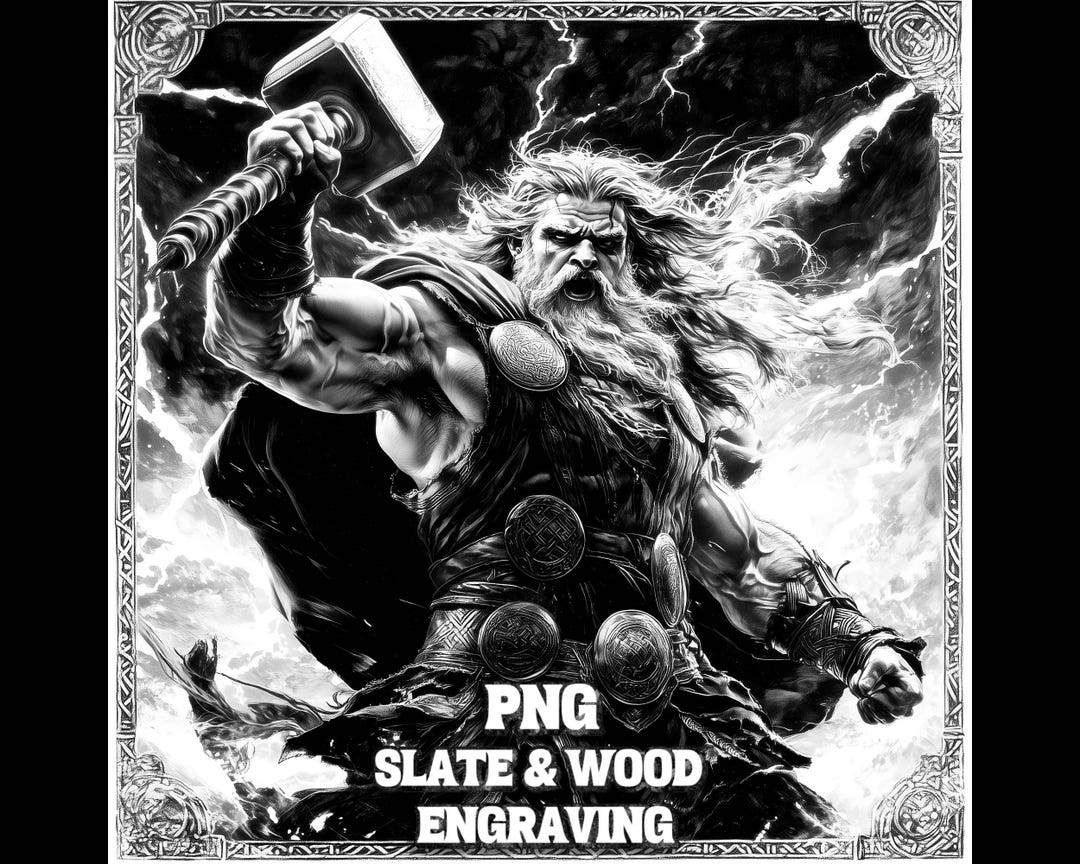 Norse God Thor Laser Burn Files, Nordic Mythology Engraving PNG, Slate ...