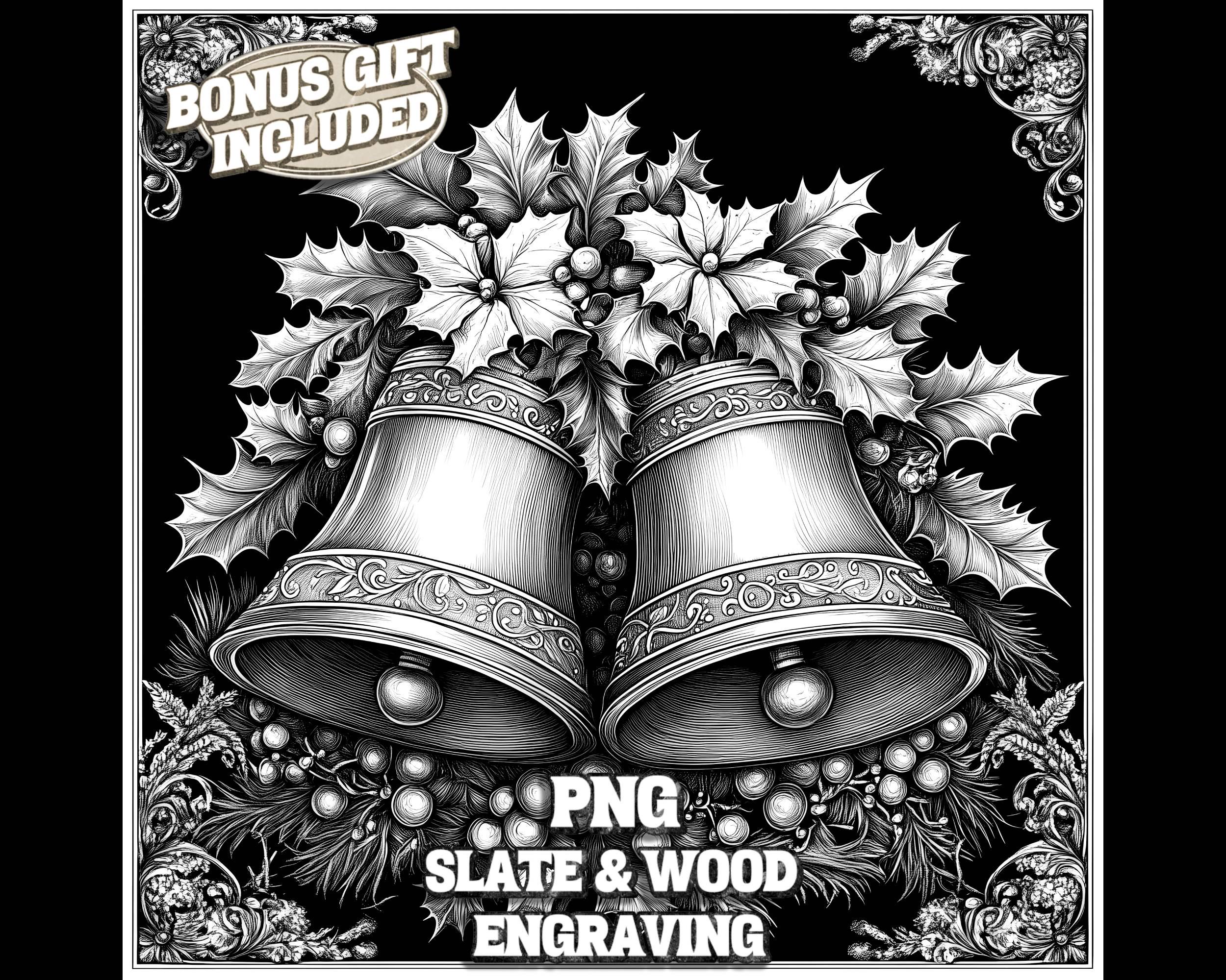 Christmas Bells Engraving PNG, Festive Holiday Laser Burn File, Winter ...