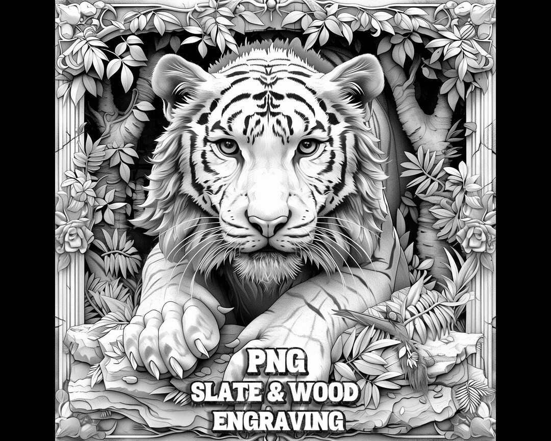 Tiger Laser Burn PNG, Anime Style Engrave File, Slate Coaster Engraved ...