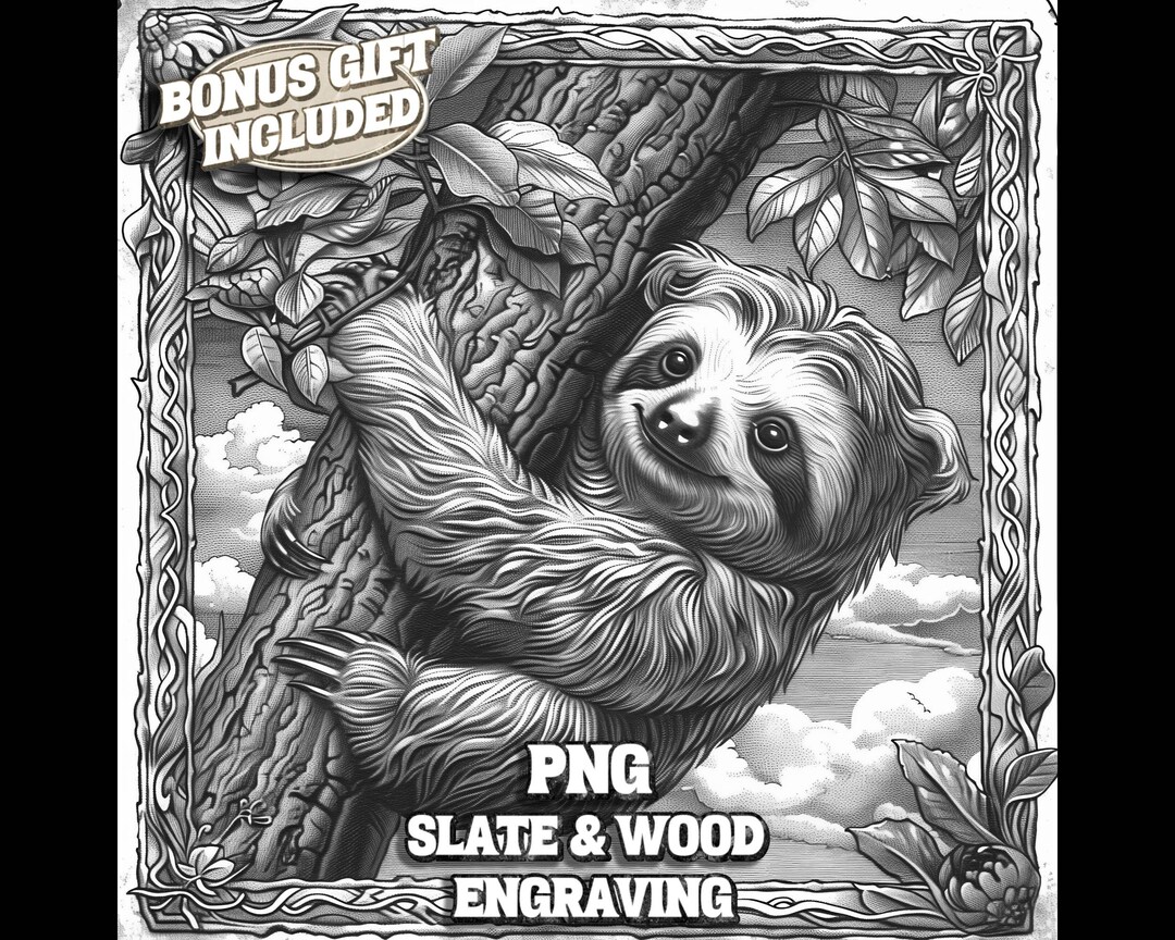 Cute Sloth Laser Engraving PNG, Baby Sloth Climbing a Tree PNG, Cute ...