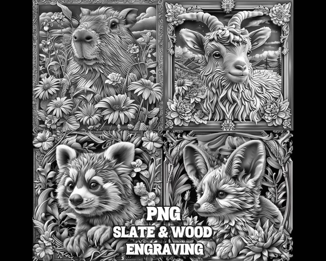 Cute Animals Engrave PNG Bundle, Laser Burn Set of 4 Files, Red Panda ...