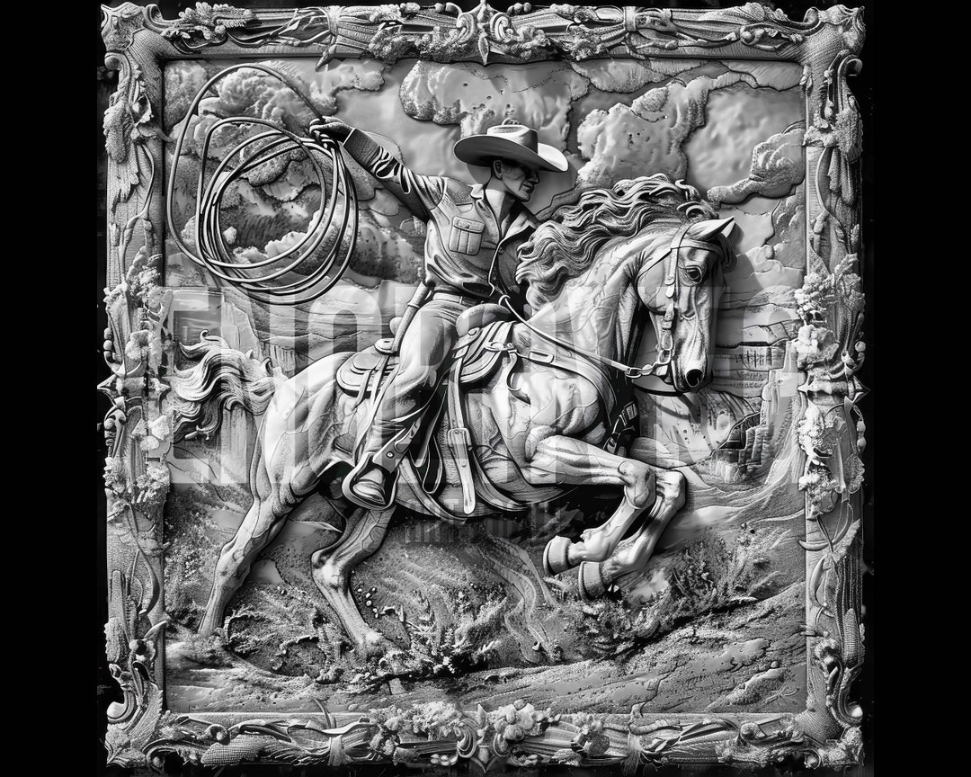 Cowboy Laser Burn 3D Illusion PNG, Western Style Engraving File for ...