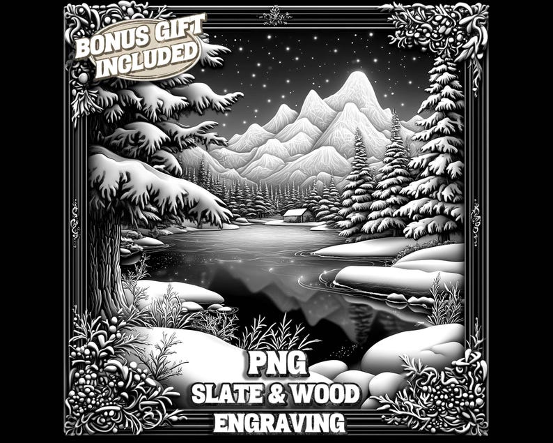 Winter Lake 3D Illusion PNG, Snowy Landscape Laser Engraving File ...