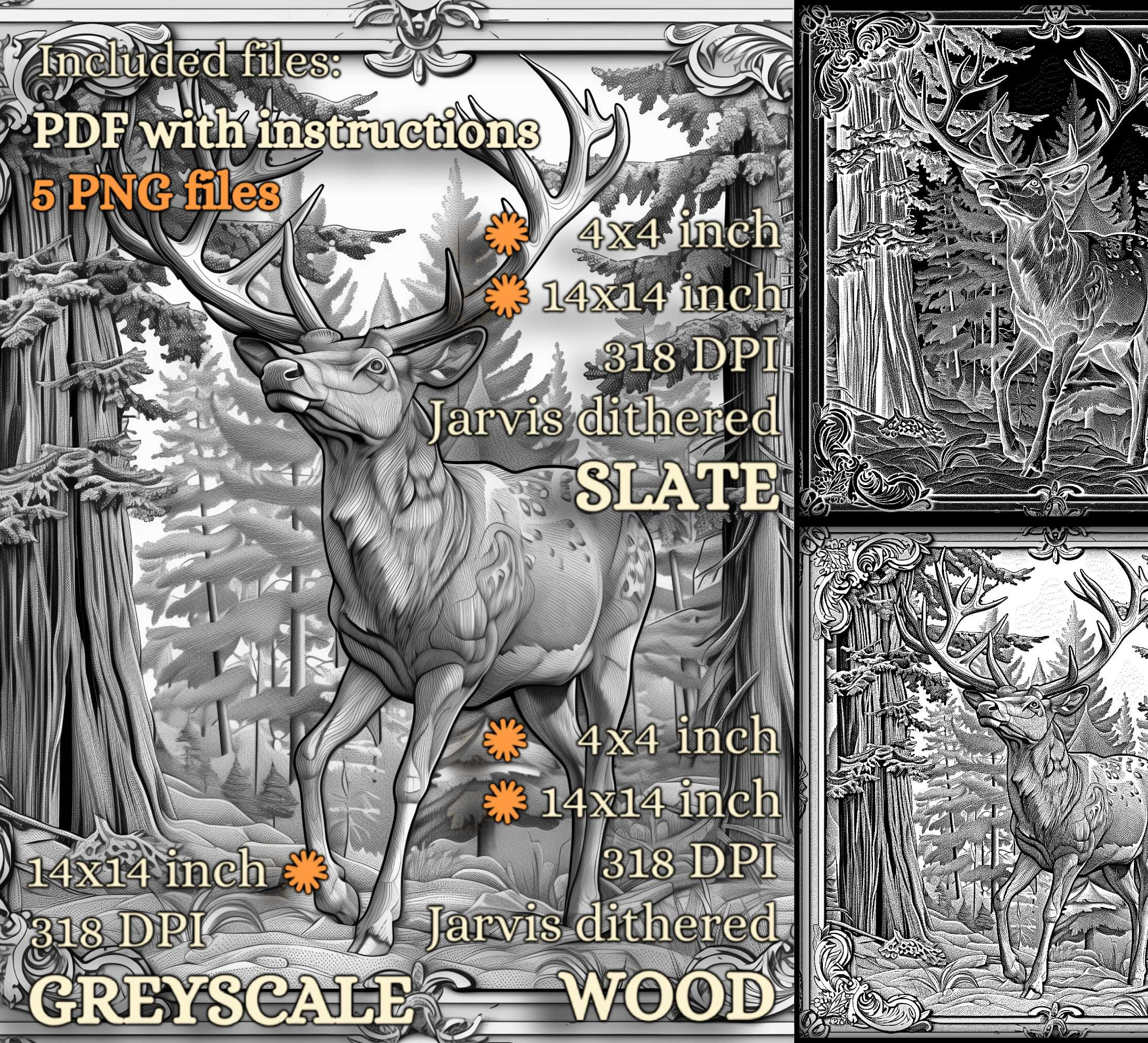 Deer 3D Illusion PNG Laser File, Stag Engrave PNG, Slate Coaster ...