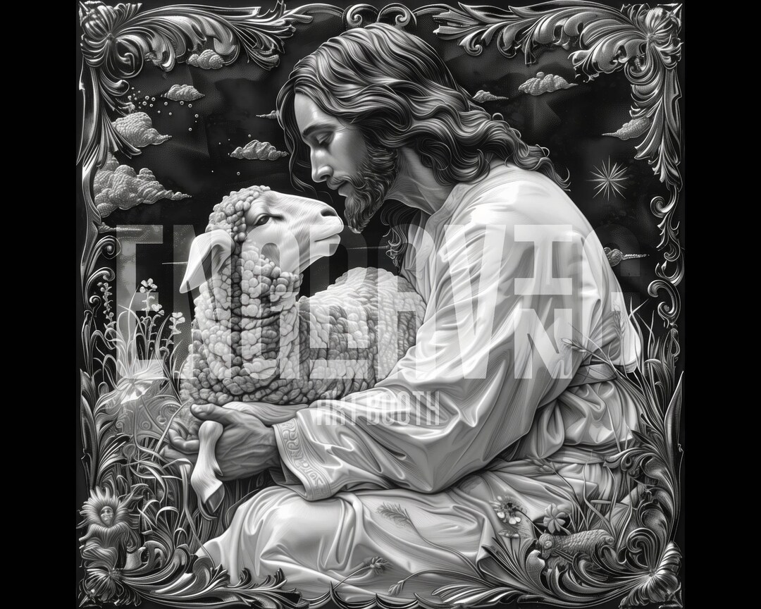 Laser Engrave PNG, Jesus and a Lamb Laser Burn File, Christian ...