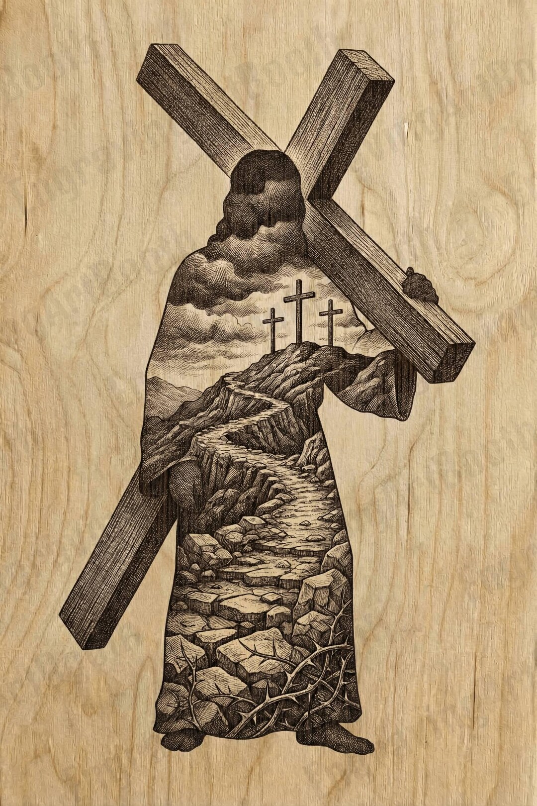 Jesus Double Exposure Engraving PNG, Religious Laser Burn File, Laser ...