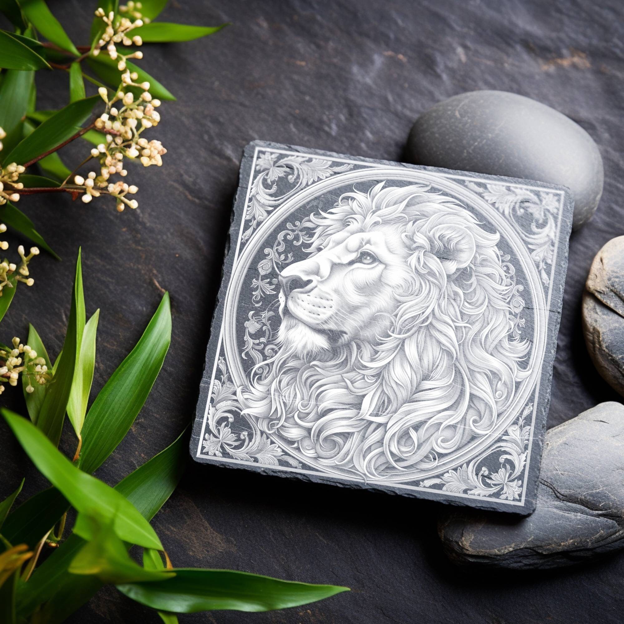 Lion PNG Laser File, Abstract Lion PNG, Slate Coaster Engraved, Laser ...