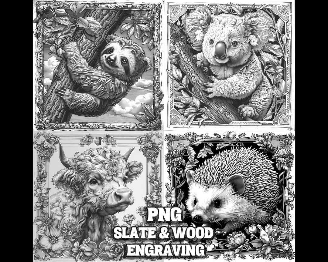 Cute Animals Engrave Set of 4 PNG, Baby Critters Laser Burn Bundle ...