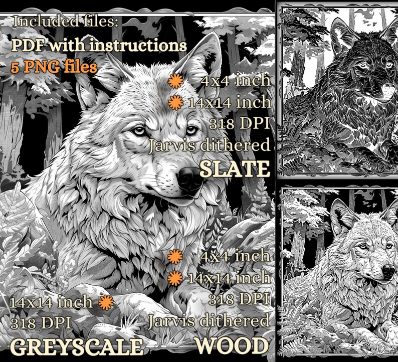 Wolf Laser Burn PNG, Anime Style Engrave File, Slate Coaster Engraved ...