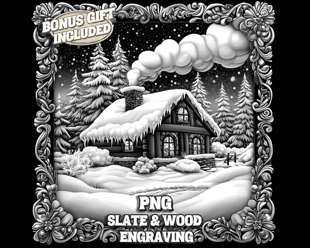 Snowy Cottage 3D Illusion PNG, Winter Landscape Laser Engraving File ...