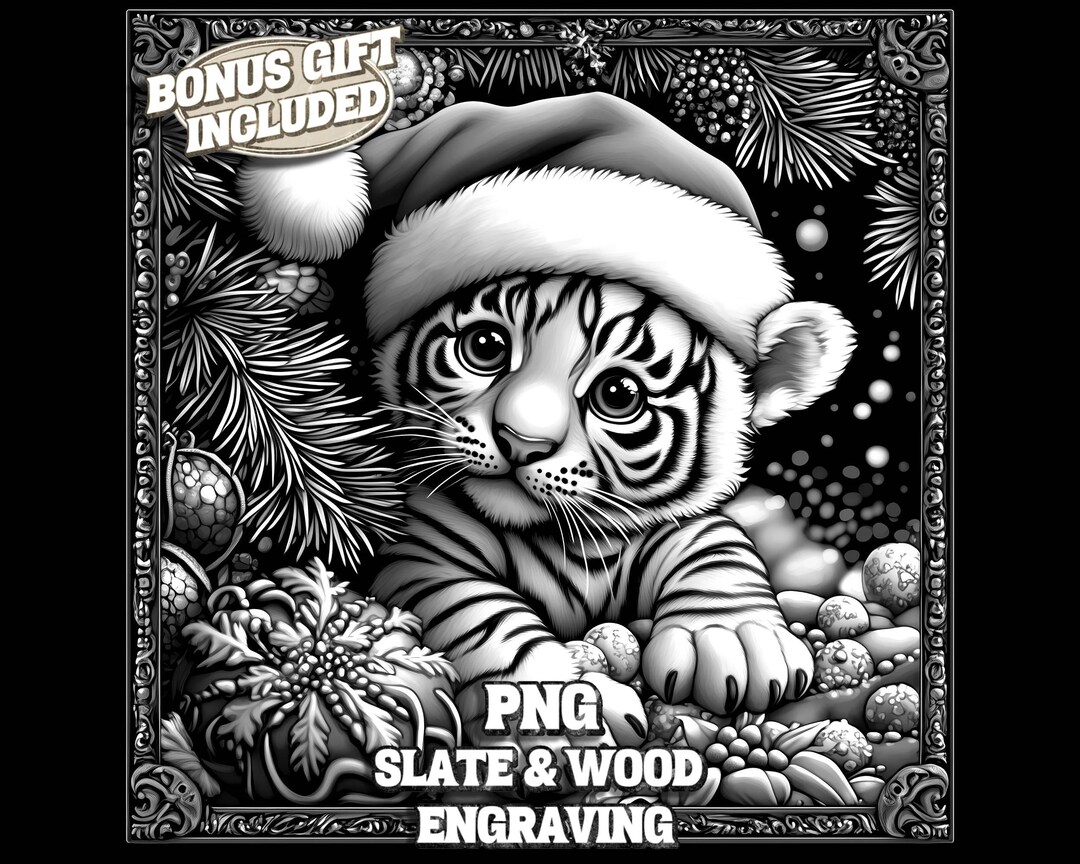 Christmas Tiger Cub Wearing Santa's Hat PNG, Baby Animal 3D Illusion ...