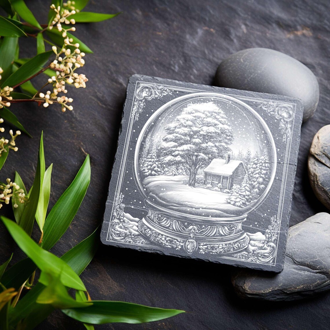 Snow Globe Laser Burn PNG, Snowy Winter Landscape Laser Engraving File ...