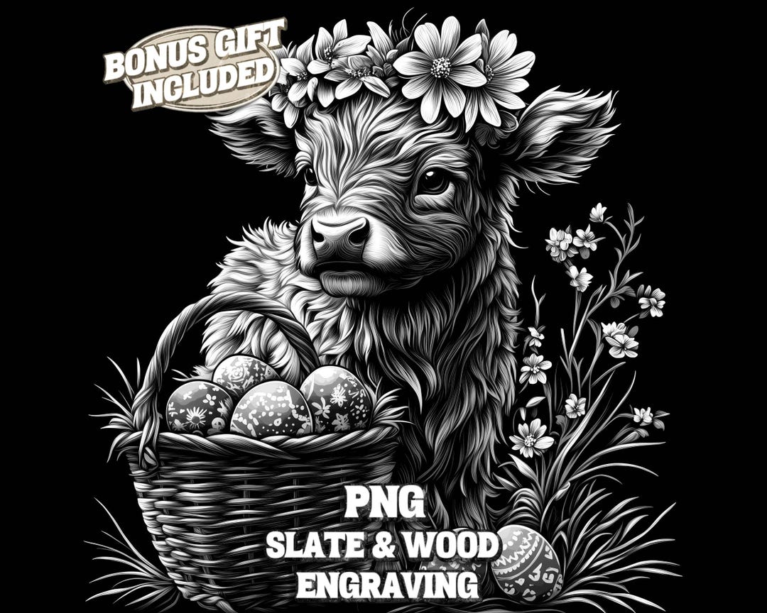 Highland Cow Engrave PNG, Easter Egg Laser Burn File, Spring Slate ...